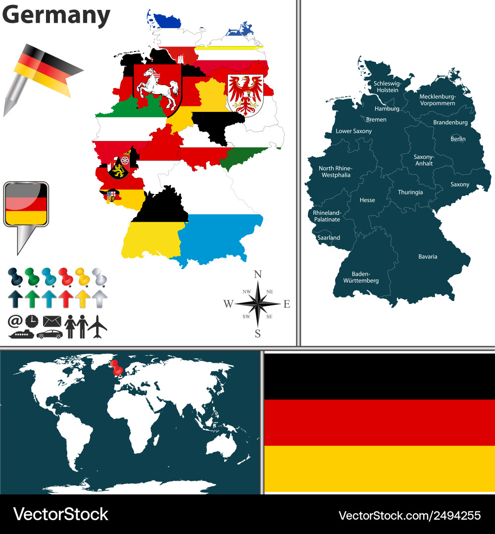 Germany map with regions and flags Royalty Free Vector Image