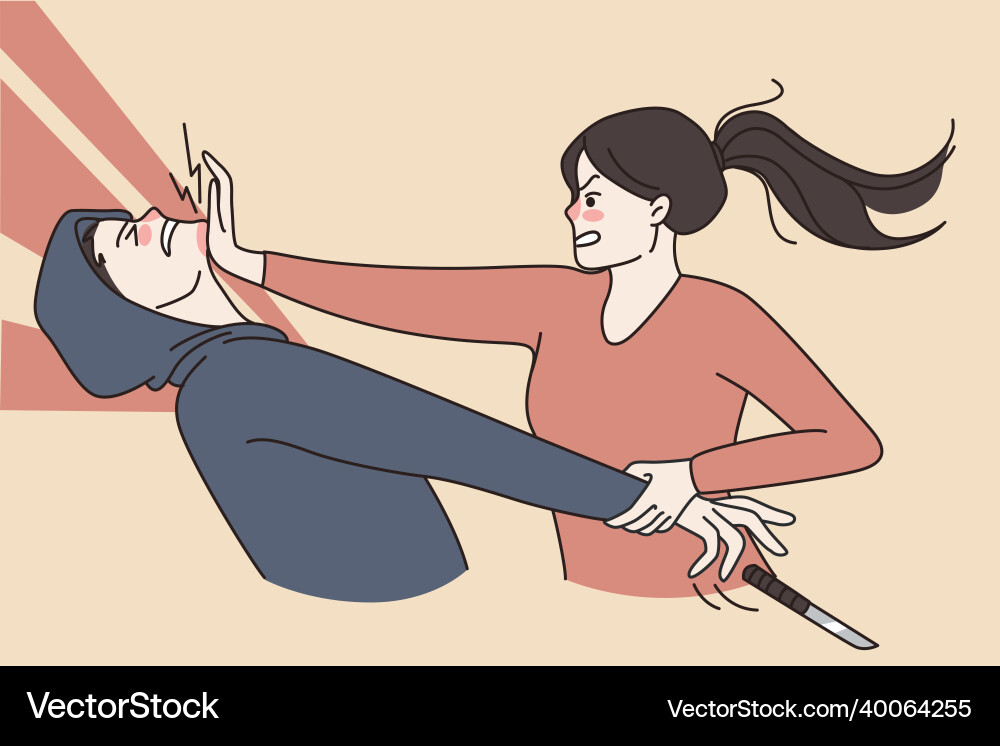 Woman fight defend herself from thief Royalty Free Vector