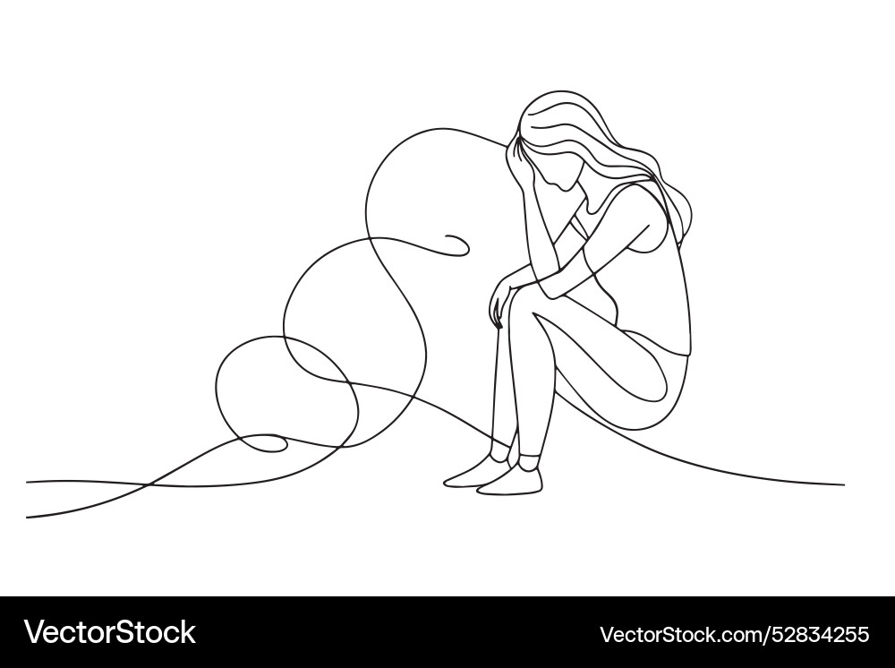 Woman in Sad Pose - Line Art Royalty Free Vector Image