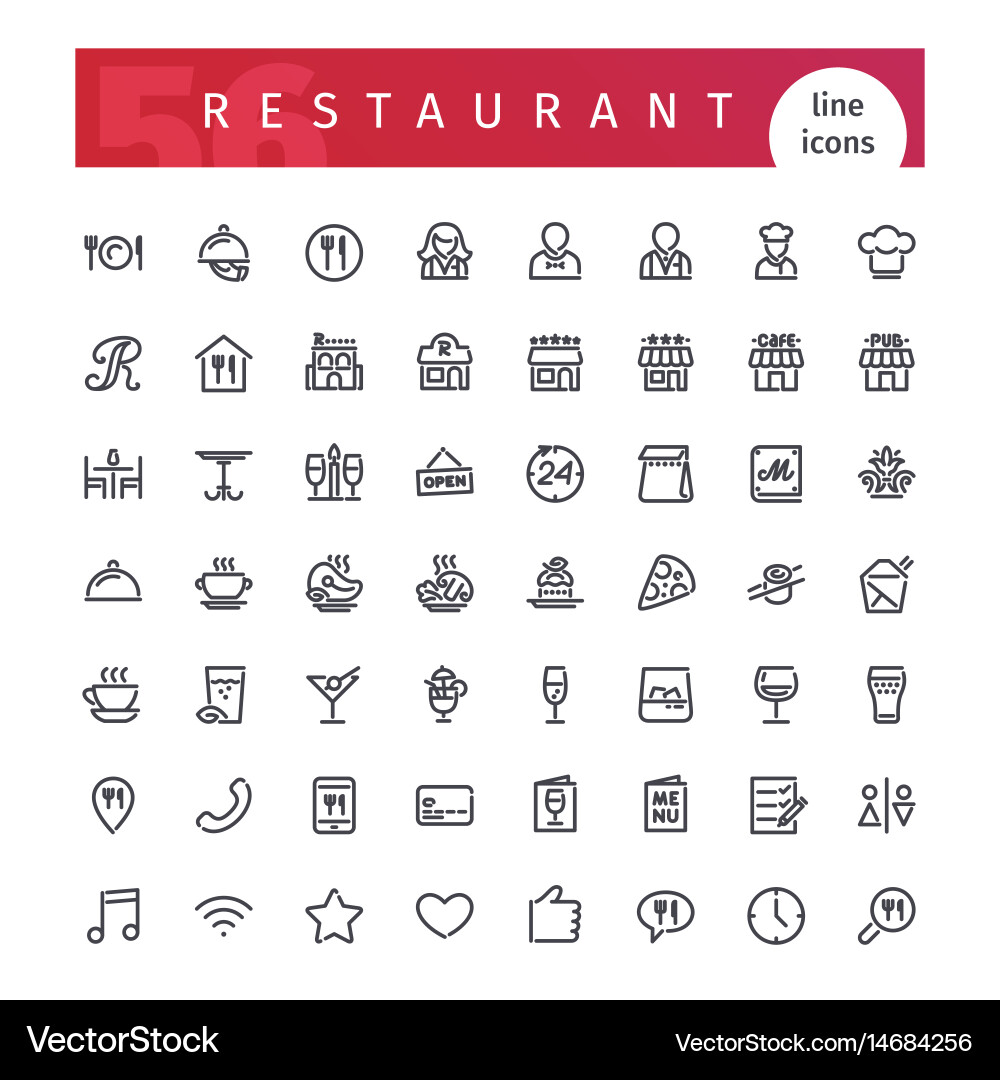 Restaurant line icons set Royalty Free Vector Image