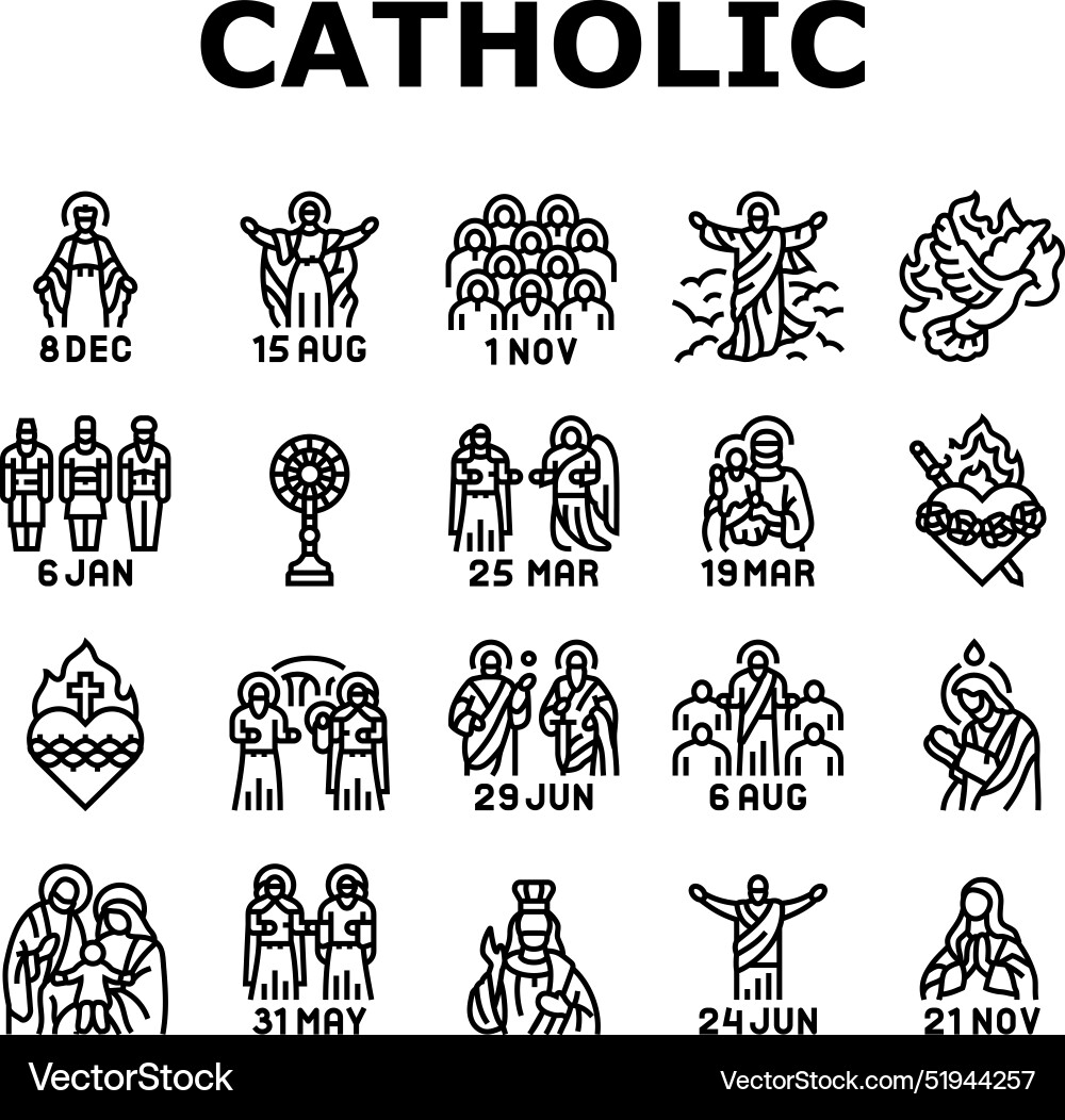 Catholic holidays church easter icons set Vector Image