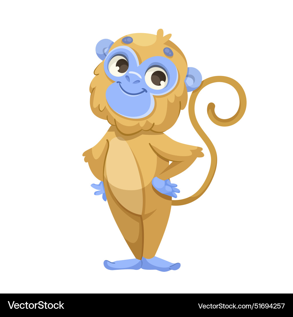 Cheerful cartoon monkey with blue face and feet Vector Image