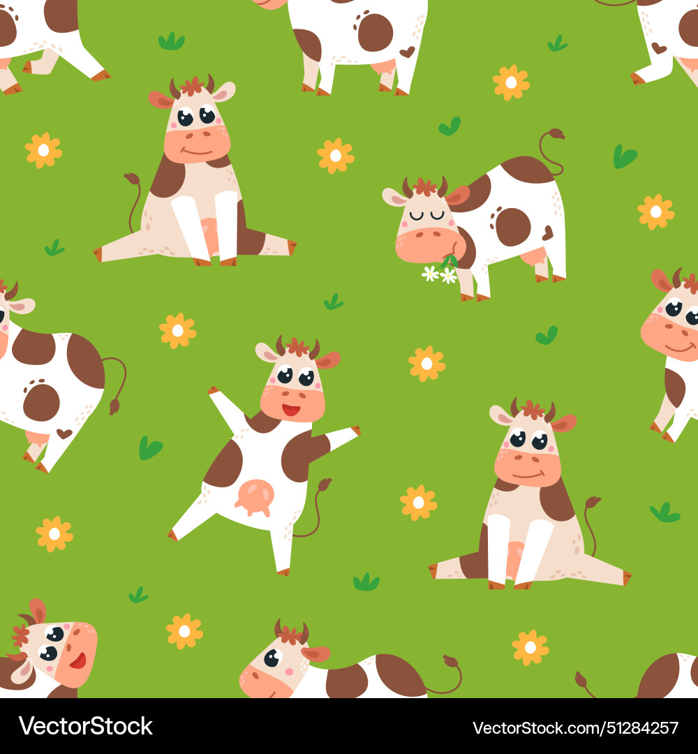 Cow seamless pattern cartoon cows funny dairy Vector Image