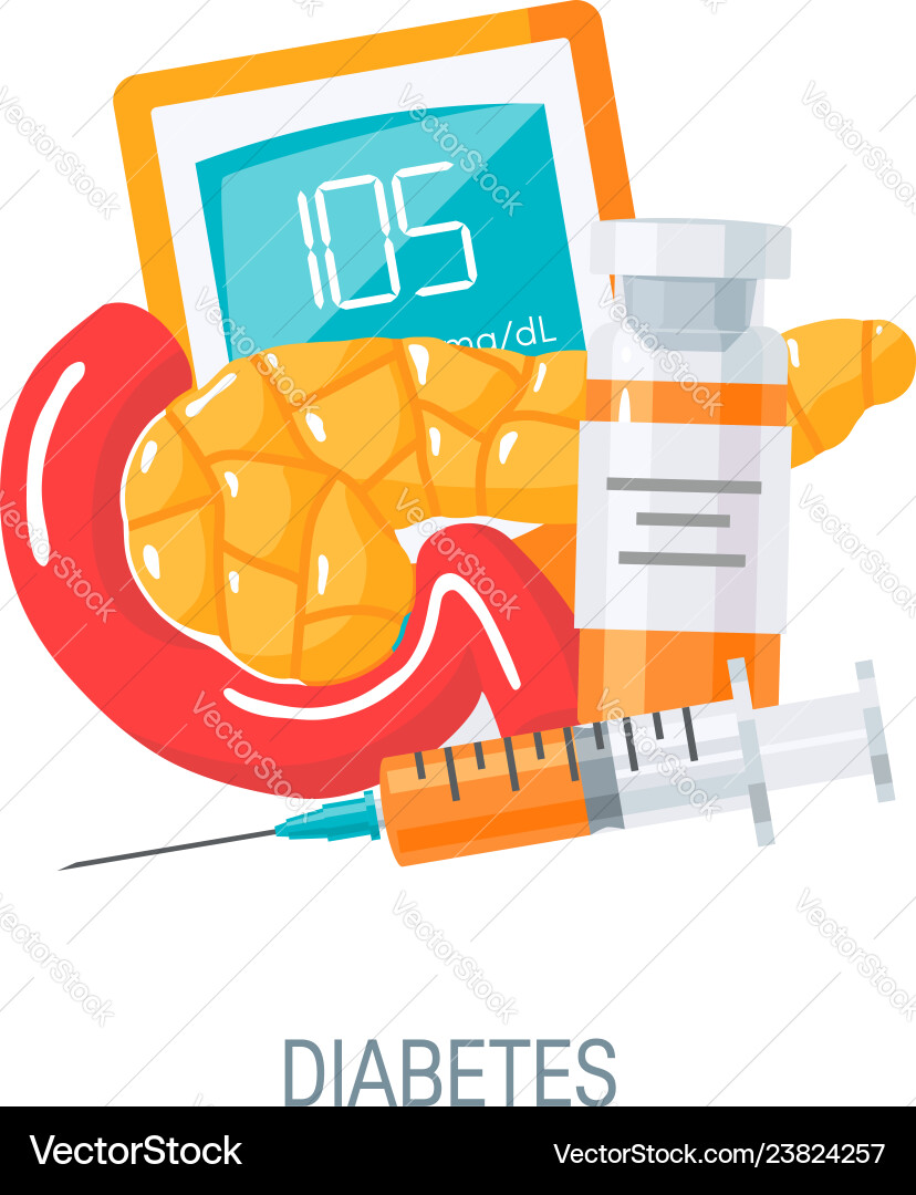 Diabetes concept in flat style icon Royalty Free Vector