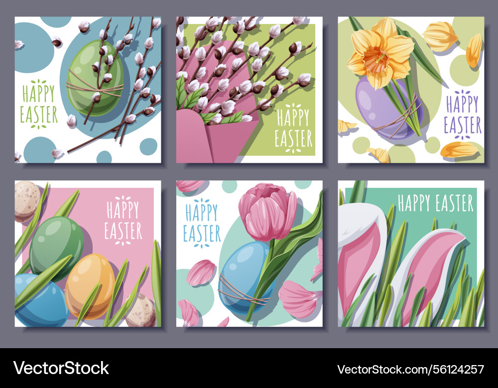 Happy easter square card set with bunny ears Vector Image