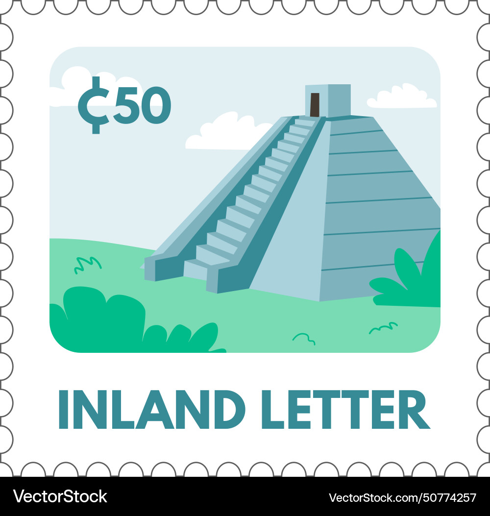 Mayan pyramid inland letter stamp Royalty Free Vector Image