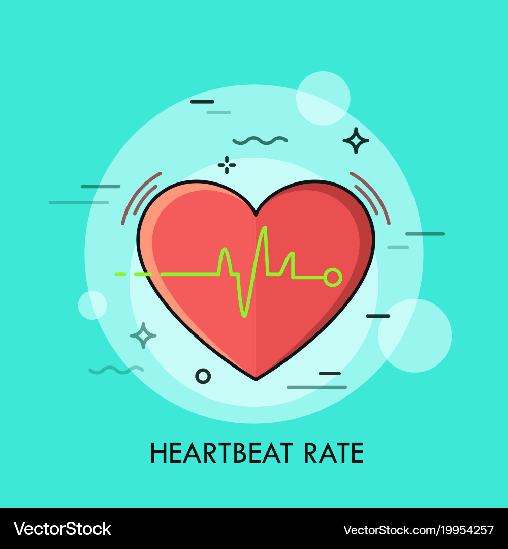 Red heart and heartbeat rate rhythm Royalty Free Vector