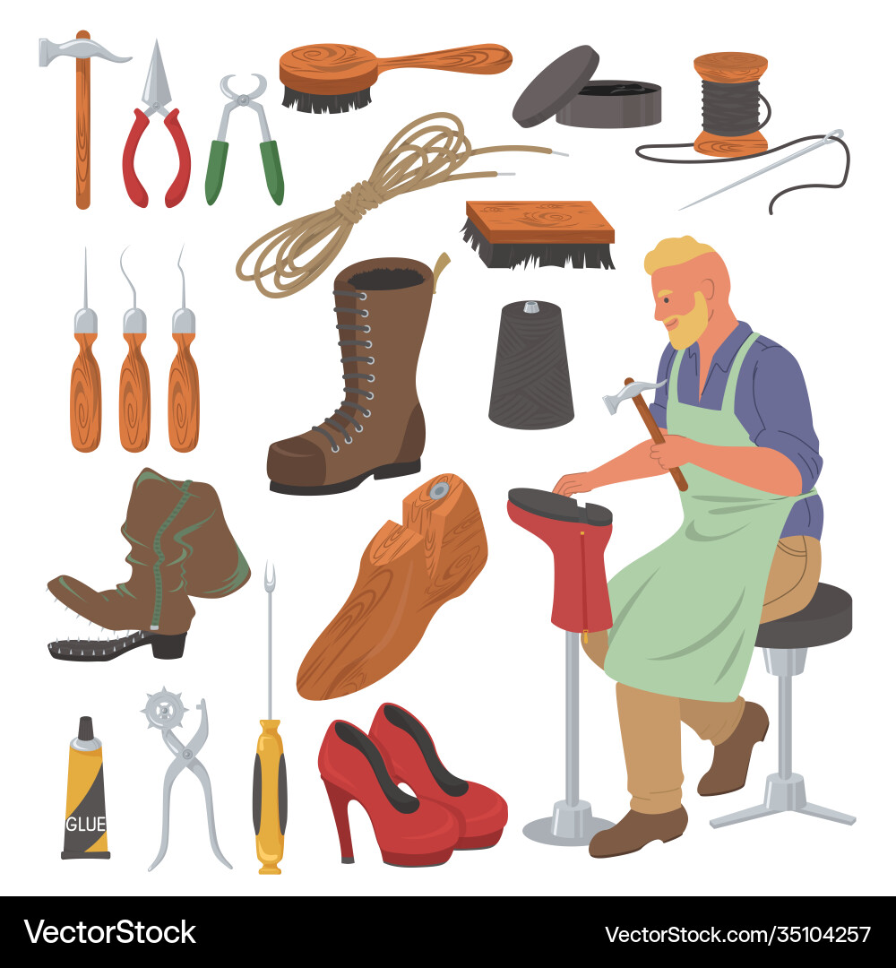 Shoemaker set flat isolated Royalty Free Vector Image