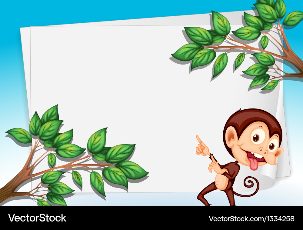 A monkey pointing the empty paper Royalty Free Vector Image