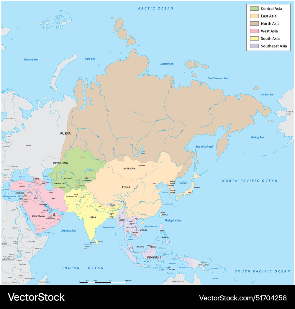 Administrative map of asia Royalty Free Vector Image