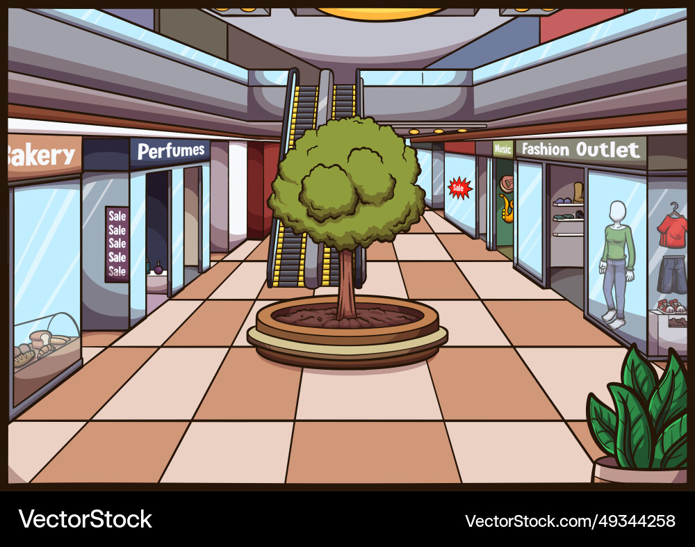 Cartoon shopping mall background Royalty Free Vector Image