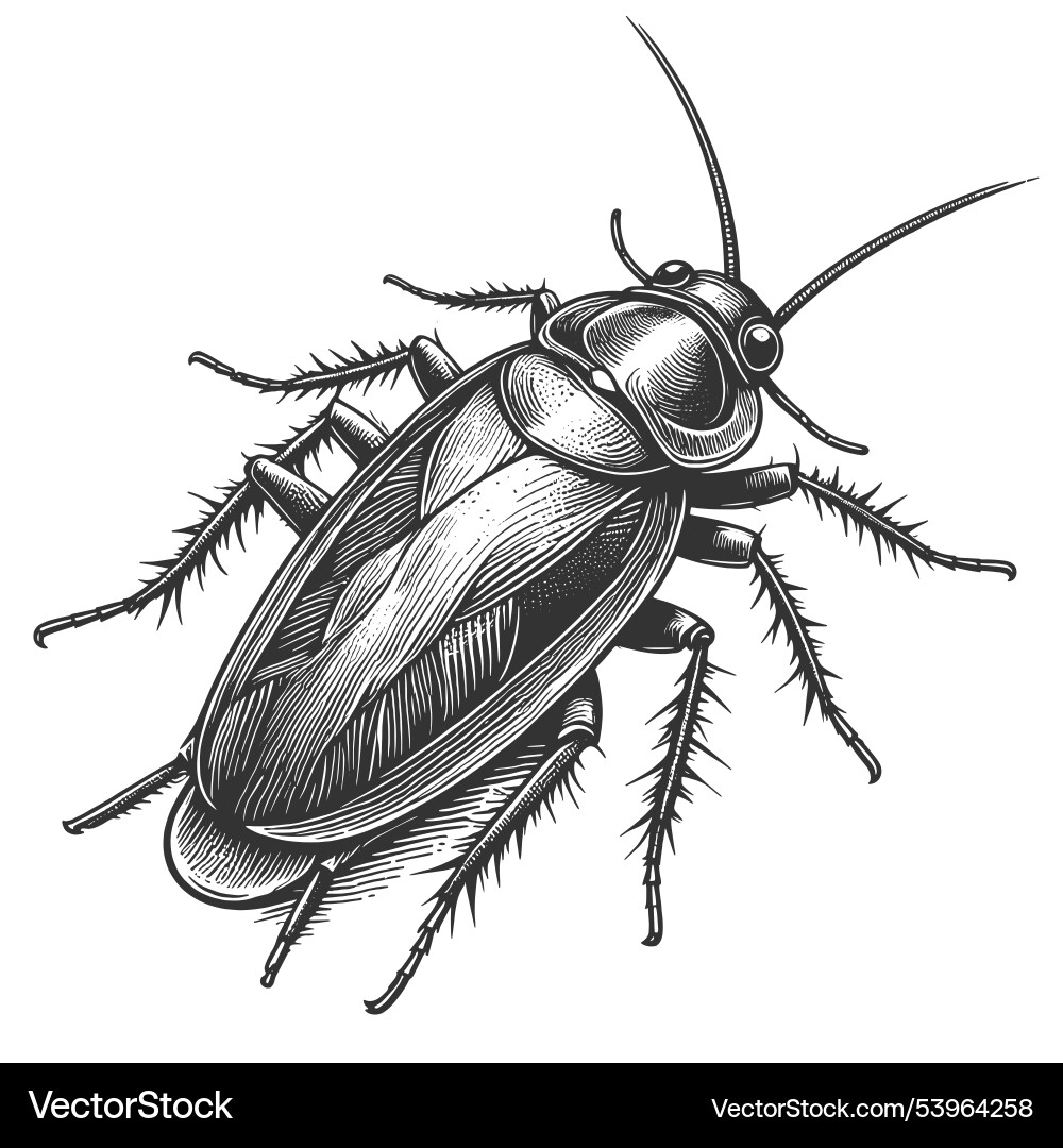 Cockroach engraving sketch Royalty Free Vector Image