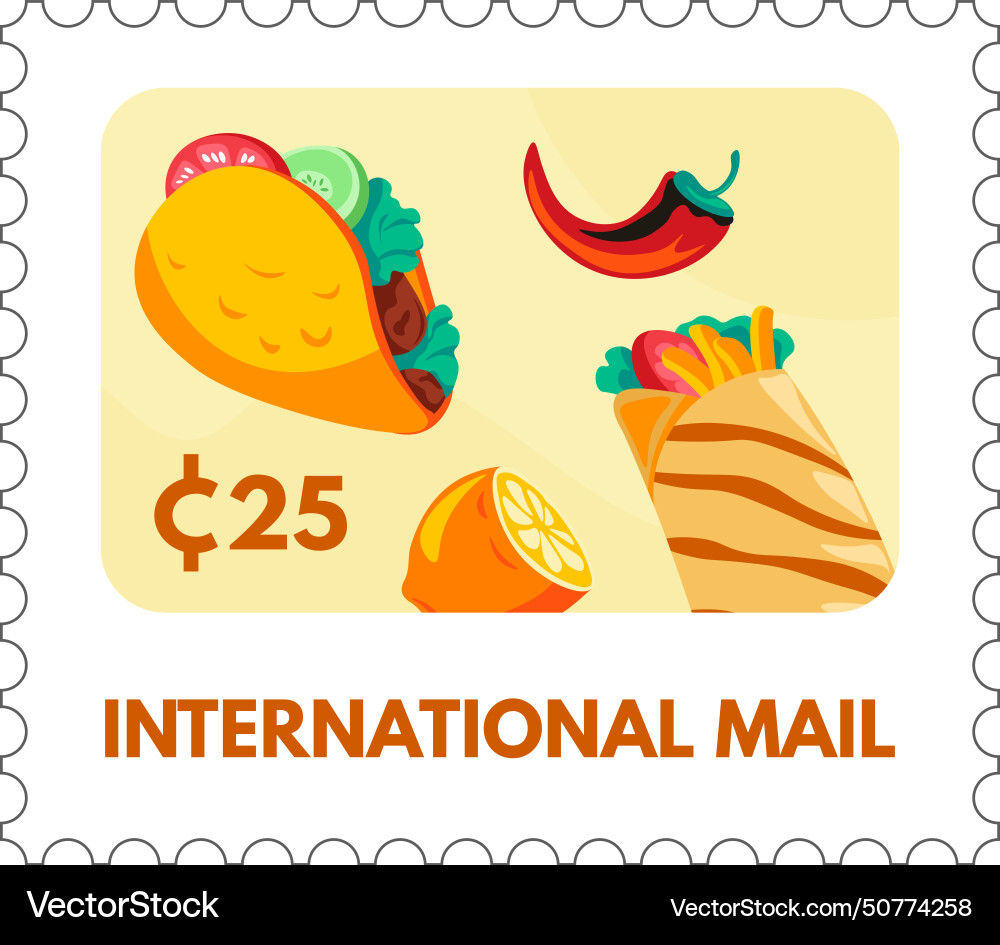 Colorful taco international stamp Royalty Free Vector Image