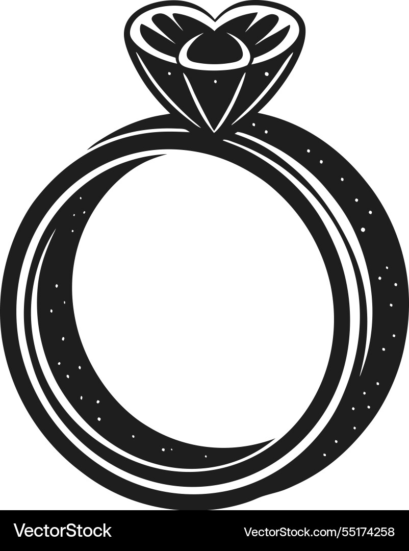 Elegant Heart Diamond Ring Silhouette Royalty Free Vector