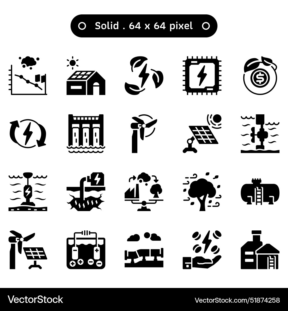 Green technology icon set in a glyph or solid Vector Image