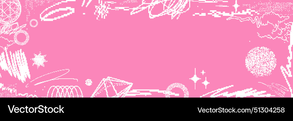 Pink banner with border frame with pixel shape Vector Image
