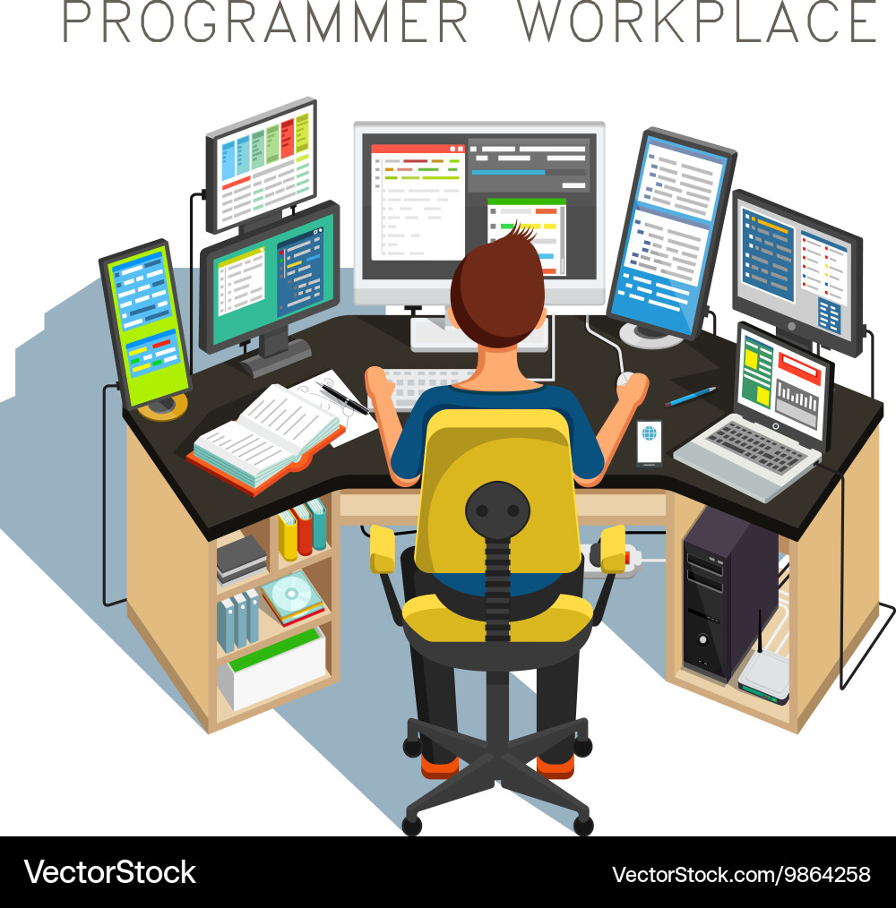 Programmer writes code Royalty Free Vector Image Programmer writes code Royalty Free Vector Image