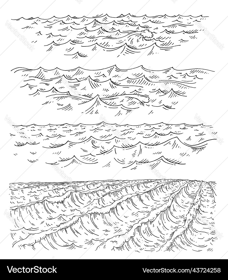 Sea waves vintage engraving black Royalty Free Vector Image