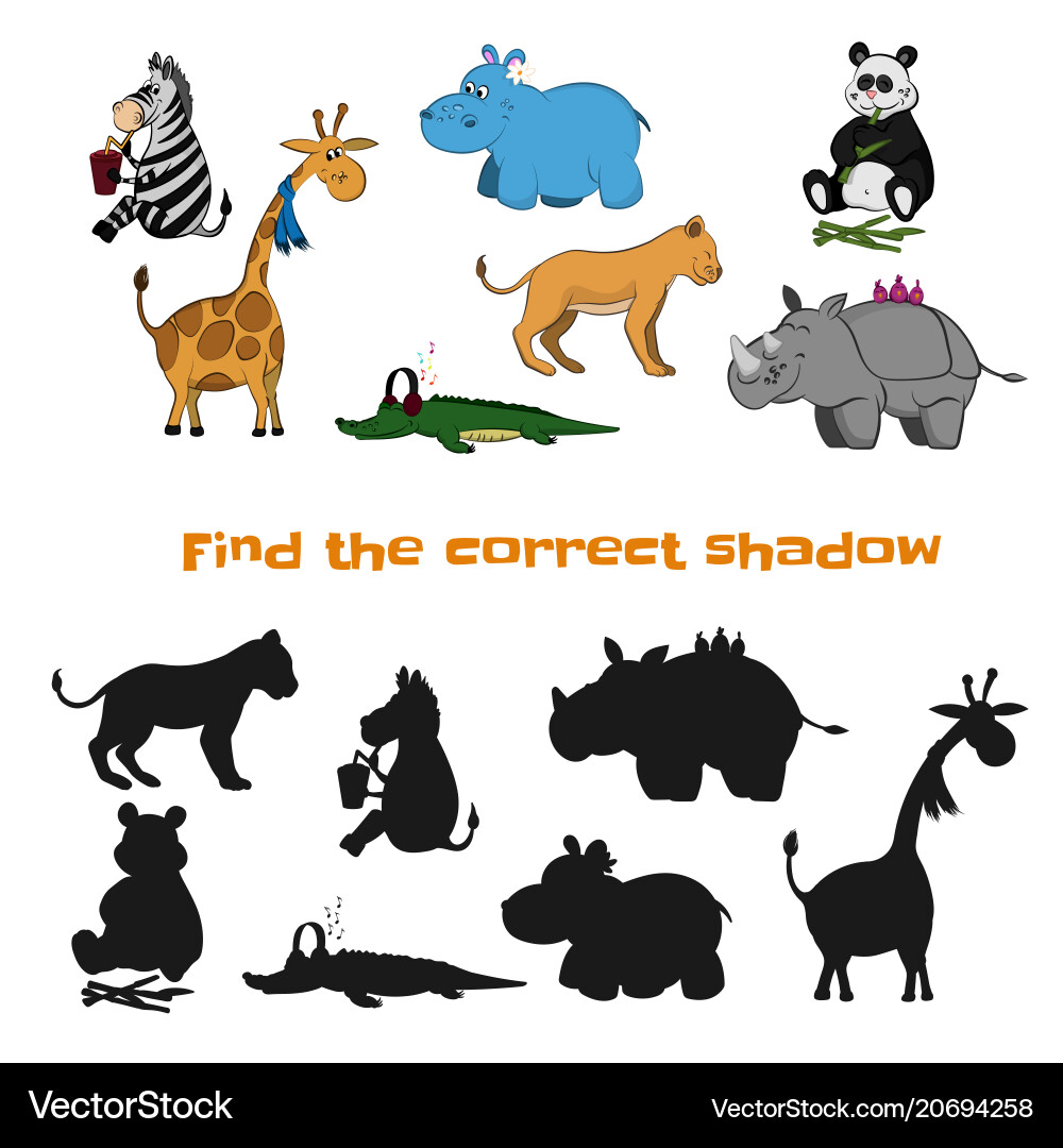 Shadow Matching Game - Zoo Animals Royalty Free Vector Image