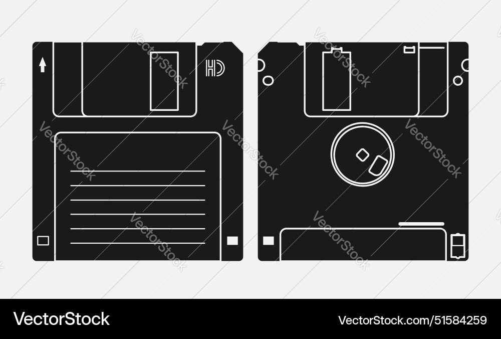 35-inch floppy disk or diskette outline Royalty Free Vector