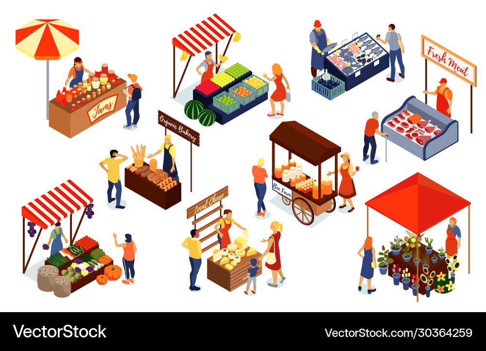 Farm market isometric set Royalty Free Vector Image