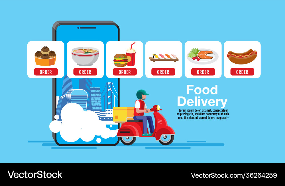 Food delivery banner design flat online Royalty Free Vector