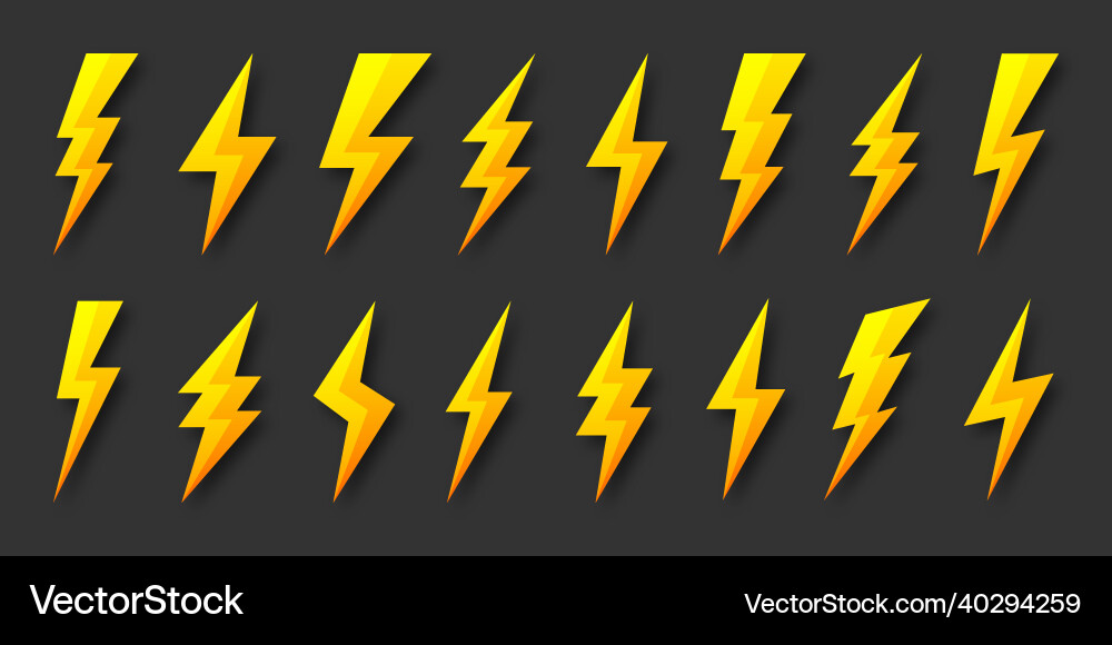 Gelbe Blitzbolzen Icons Sammlung Blitz Lizenzfreier Vektor