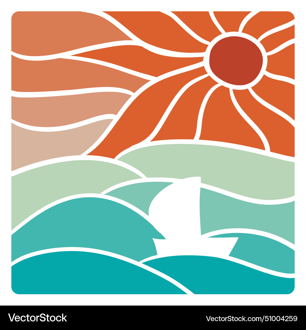 Sunset seascape with a boat Royalty Free Vector Image