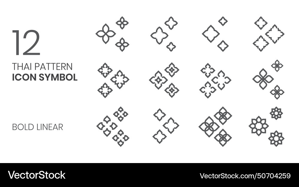Thai pattern icon symbol set bold linear Vector Image
