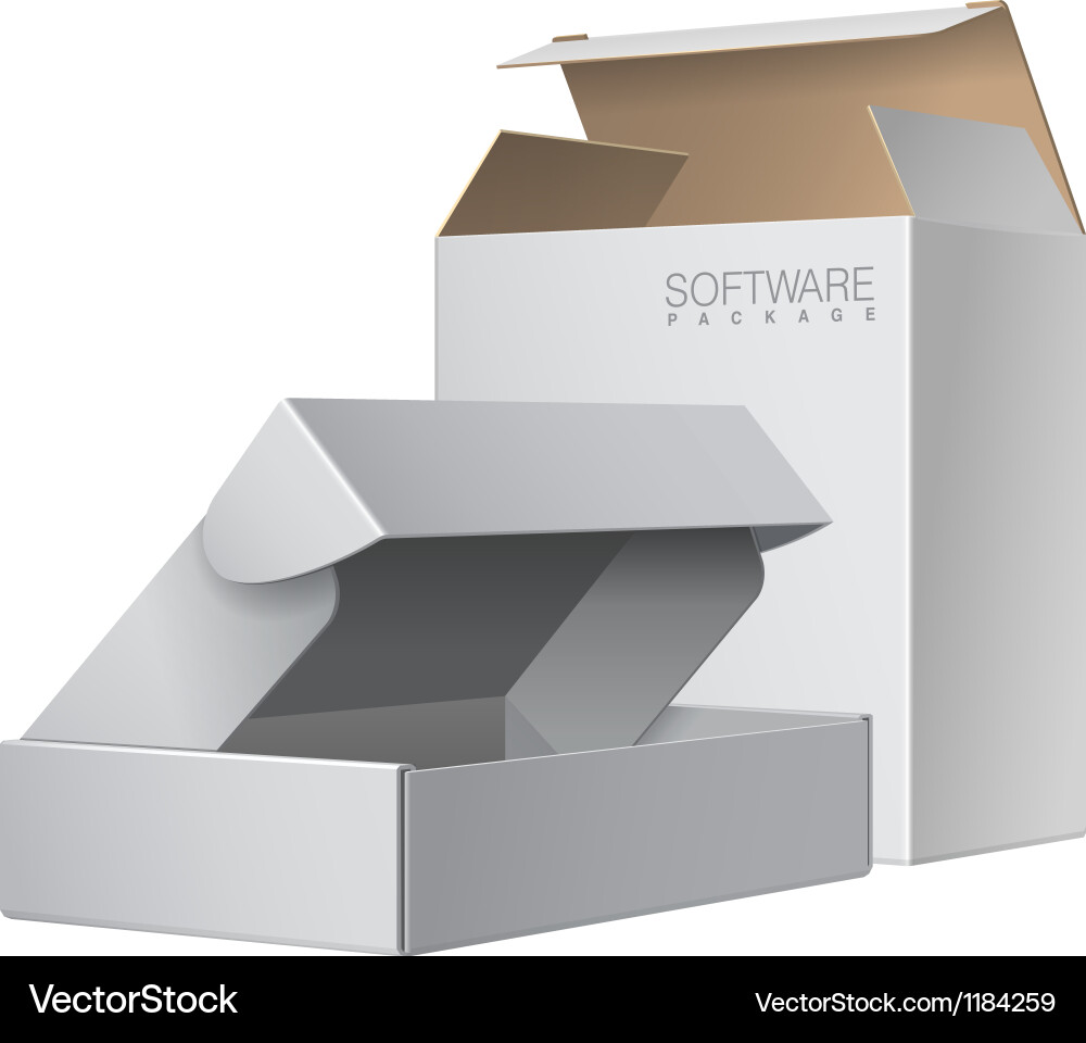 Two white package box opened for software Vector Image