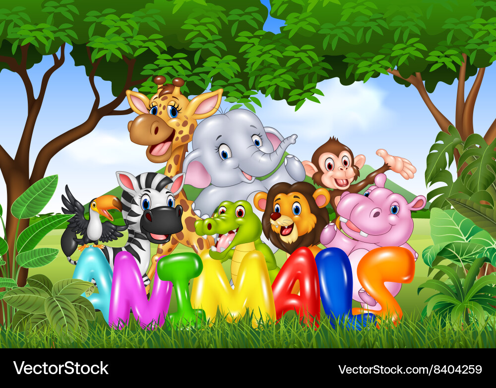 Word animal with cartoon Royalty Free Vector Image