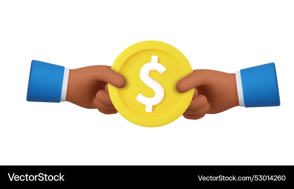 3d cartoon hand hold coin Royalty Free Vector Image