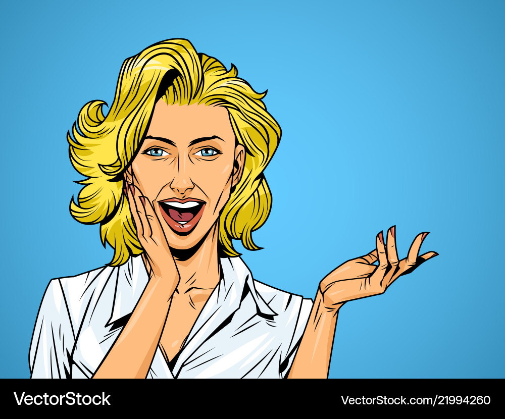 Comic surprised pretty girl Royalty Free Vector Image