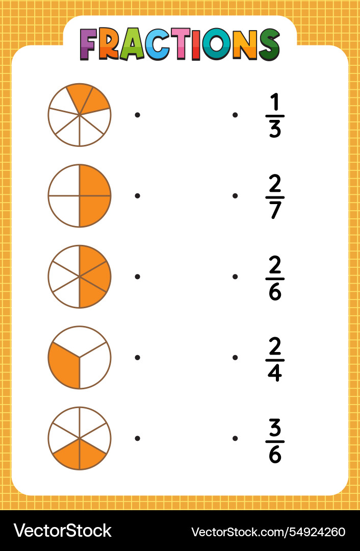 Fractions with visual pie charts Royalty Free Vector Image