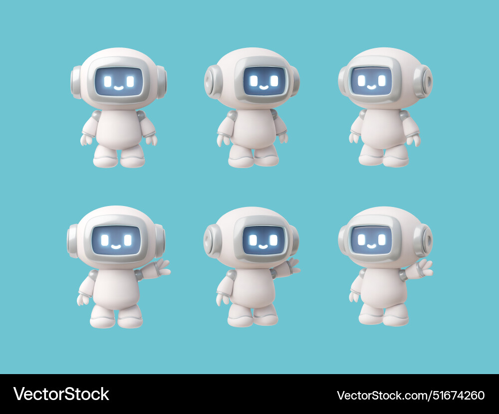 Set of six friendly robot chatbot icons with blue Vector Image