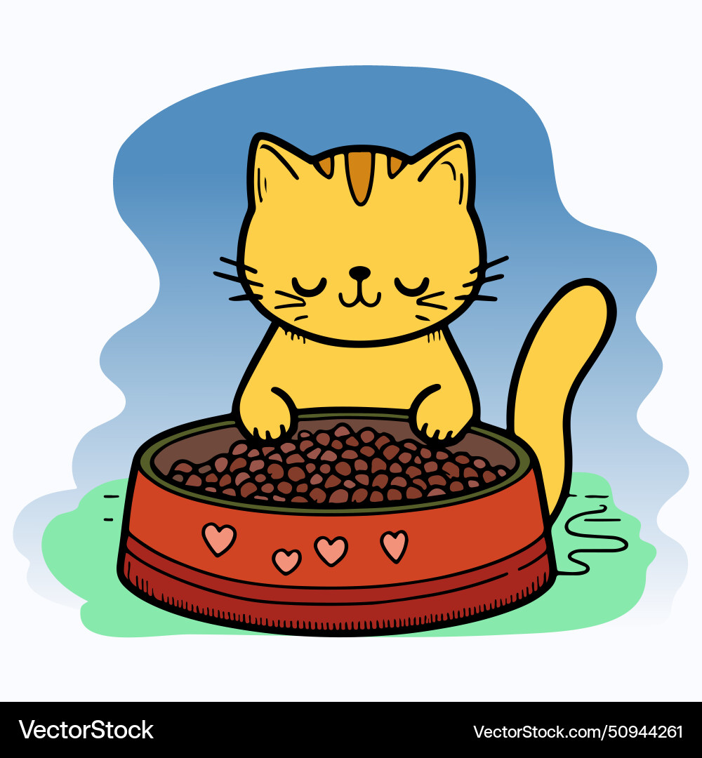 Cartoon cat eating food Royalty Free Vector Image