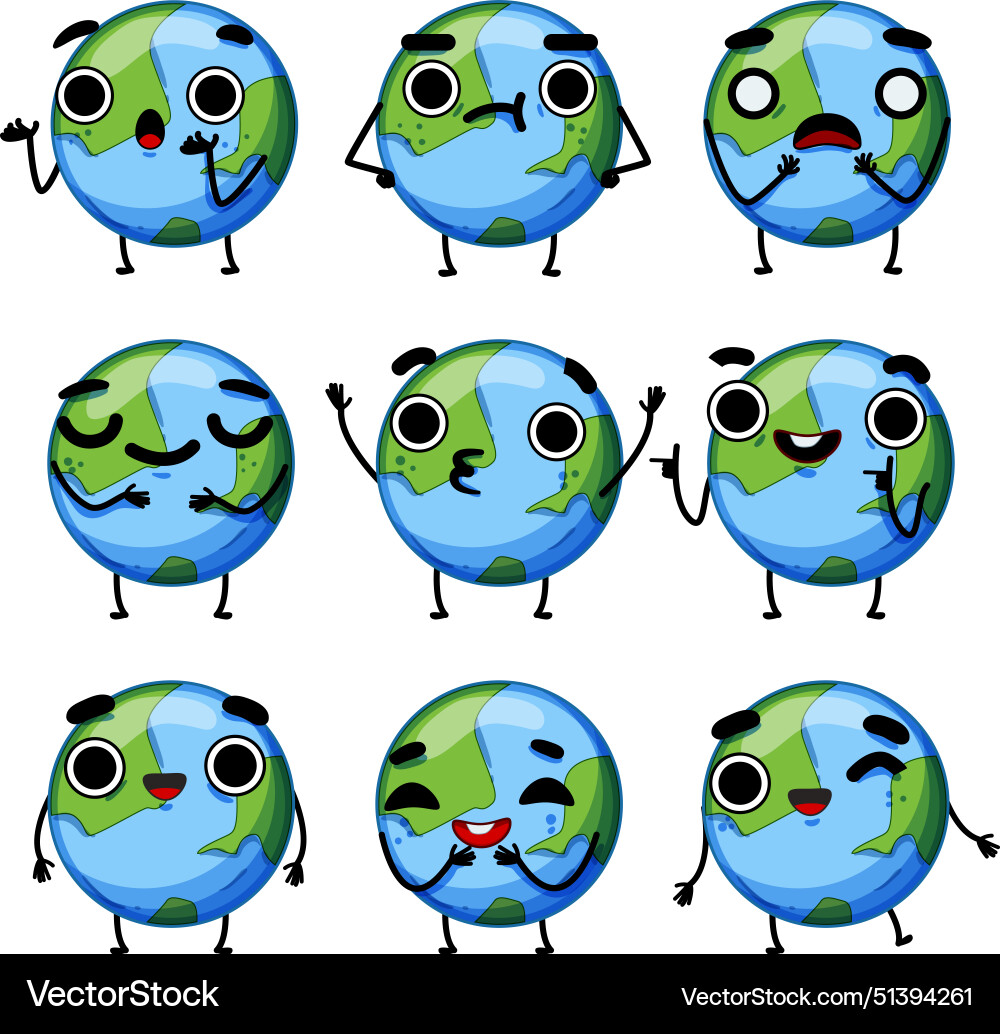 Earth planet character set cartoon Royalty Free Vector Image