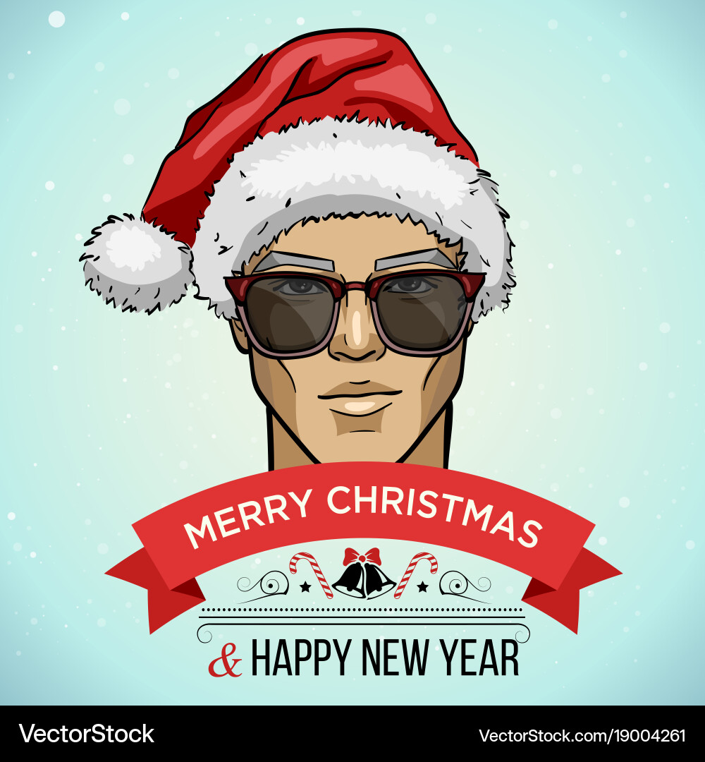 Man models with santa hats Royalty Free Vector Image