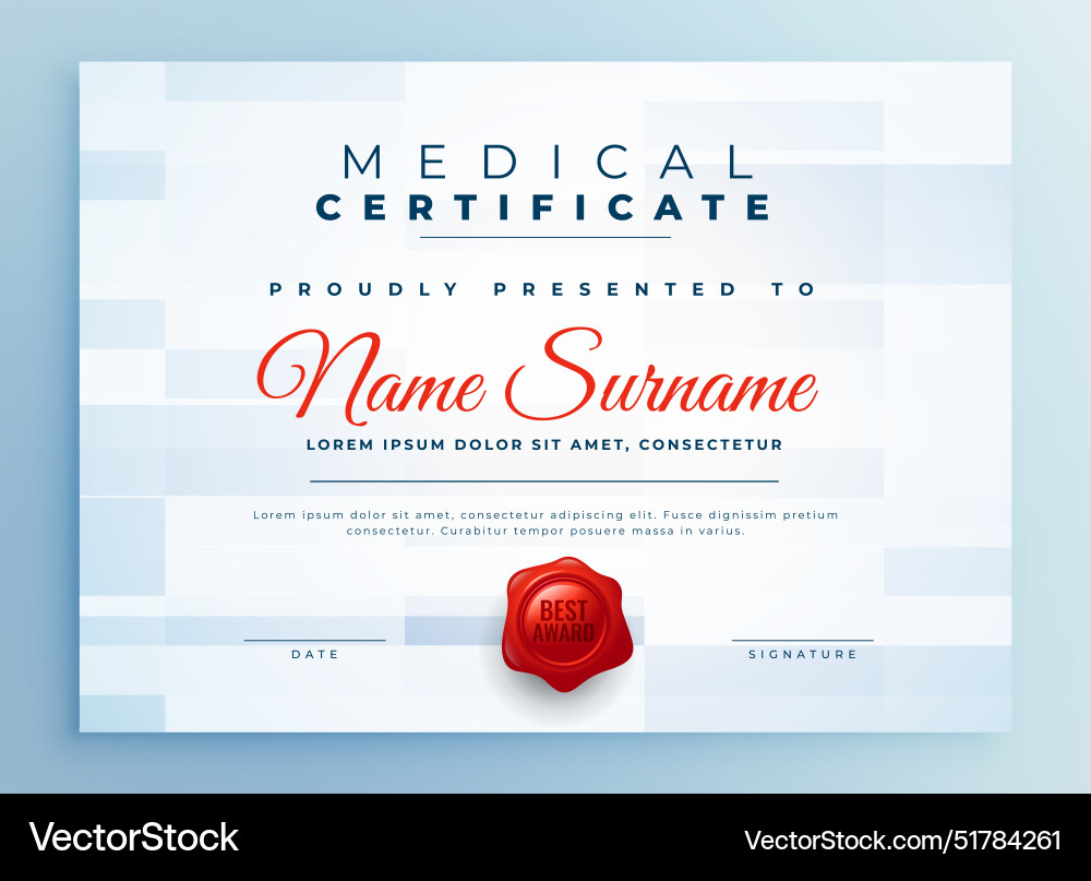 Medical certificate paper template with seal Vector Image