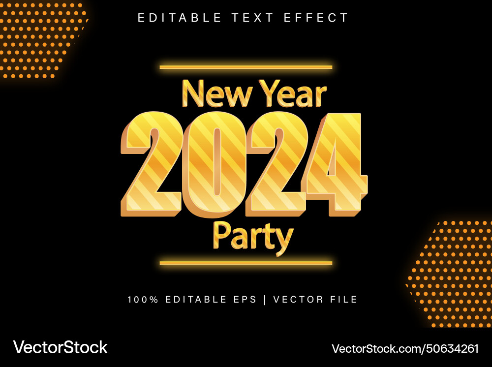 New year 2024 party editable text effect Vector Image