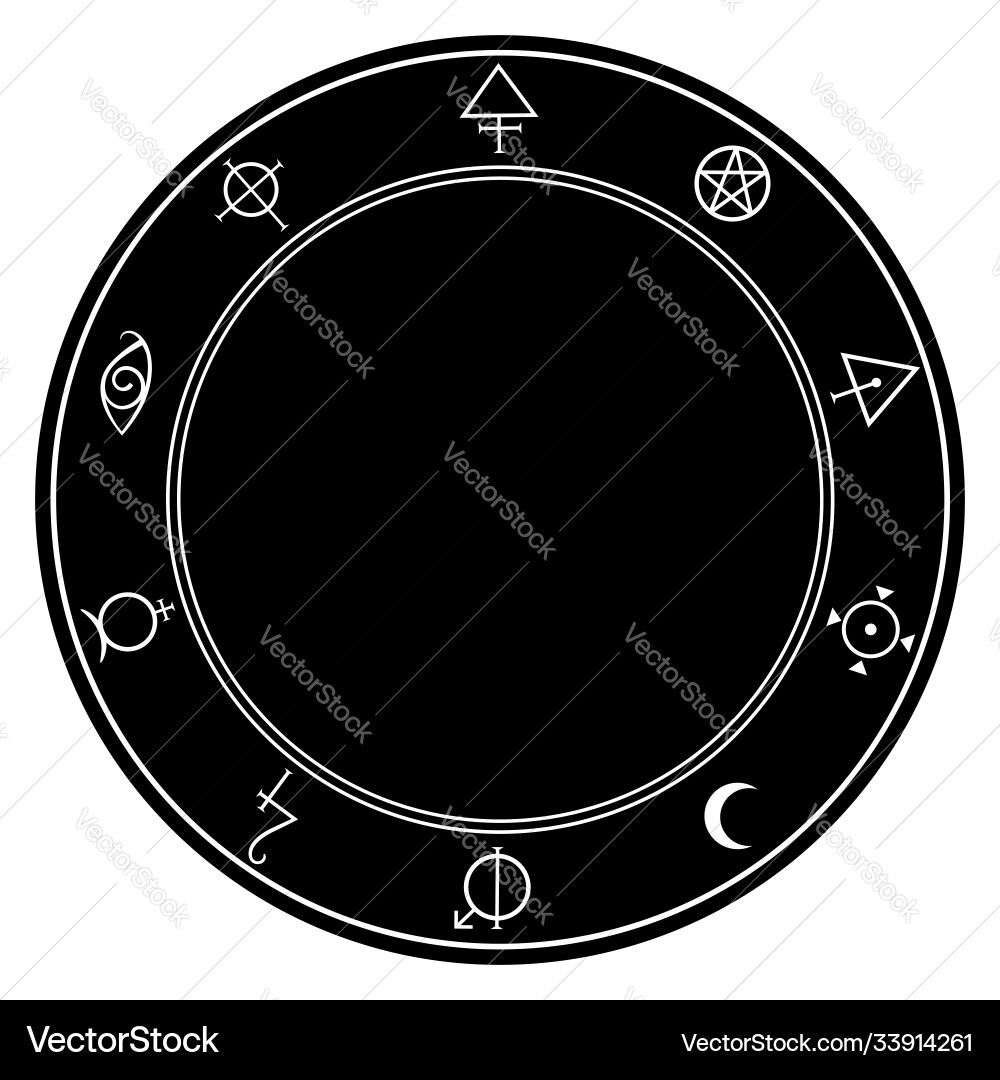 Round frame with alchemical magic symbols around Vector Image