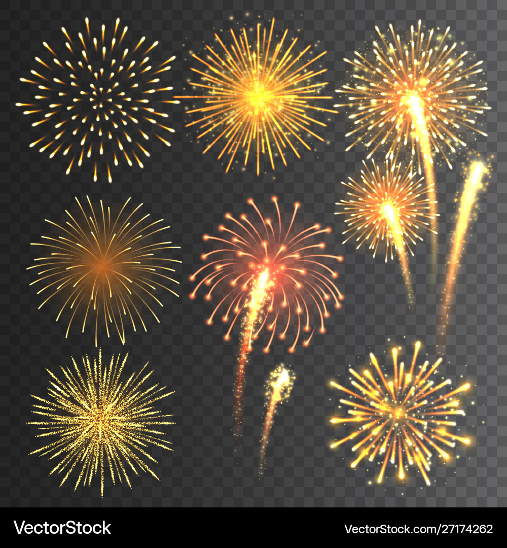 Festive fireworks collection realistic colorful Vector Image