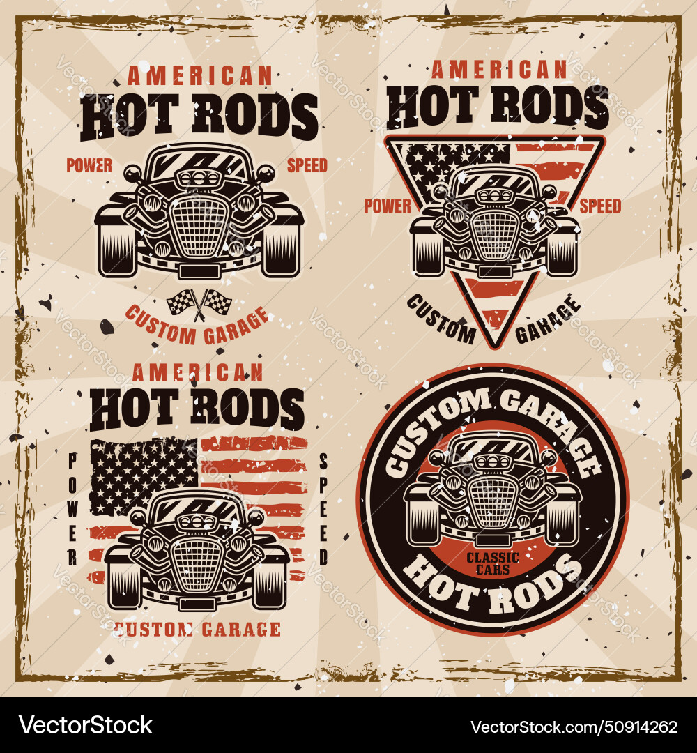 Hot rod set of emblems labels badges Royalty Free Vector