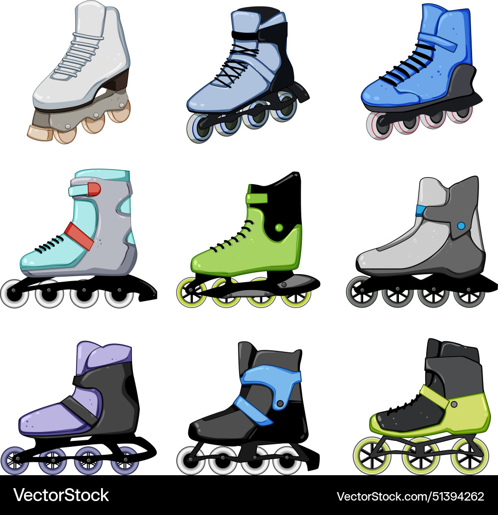 Inline skates set cartoon Royalty Free Vector Image
