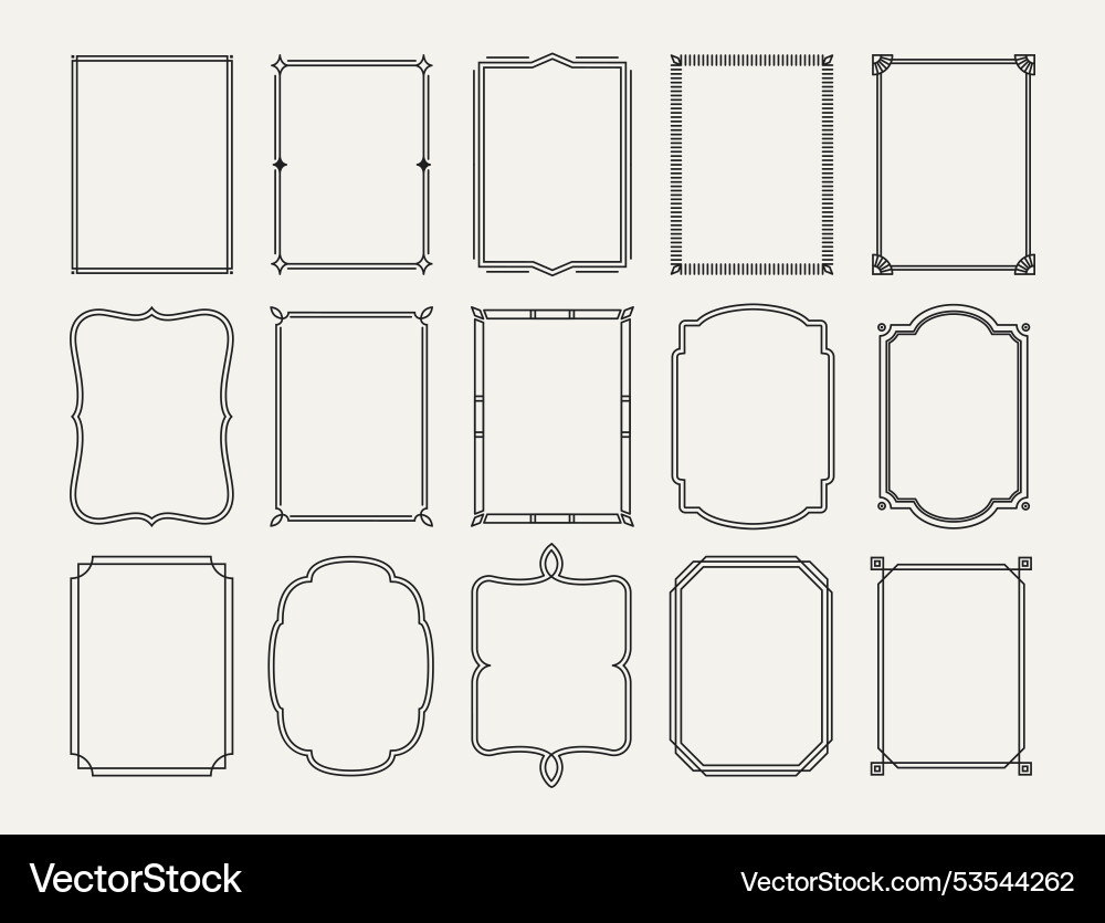 Set of simple line frames decorative thin borders Vector Image