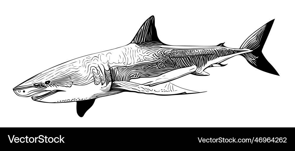 Shark hand drawn sketch in doodle style Royalty Free Vector
