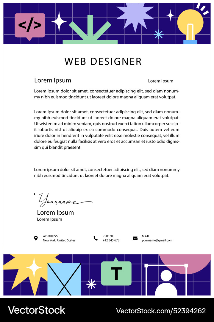 Web design job letterhead template Royalty Free Vector Image