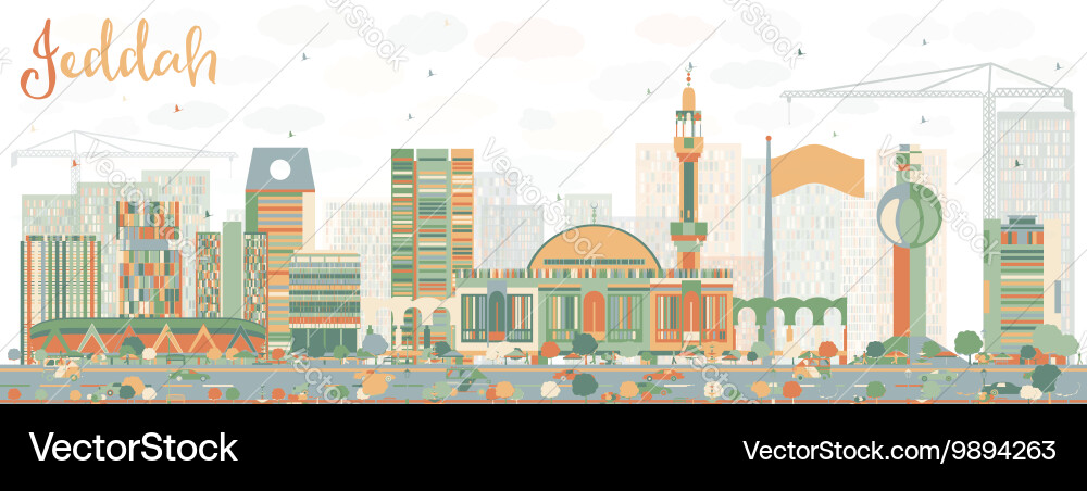 Abstract jeddah skyline with color buildings Vector Image