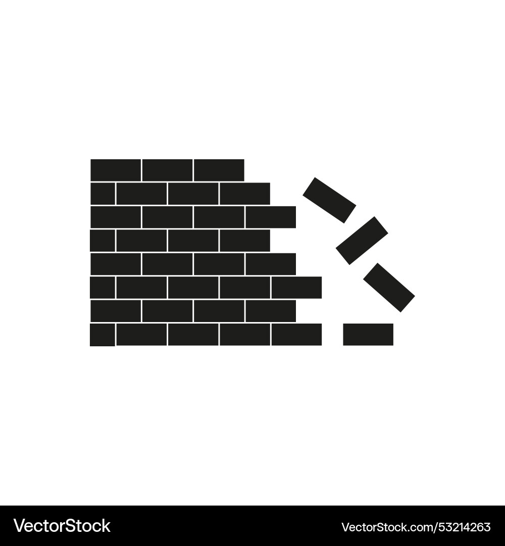 Broken brick wall falling bricks destruction Vector Image