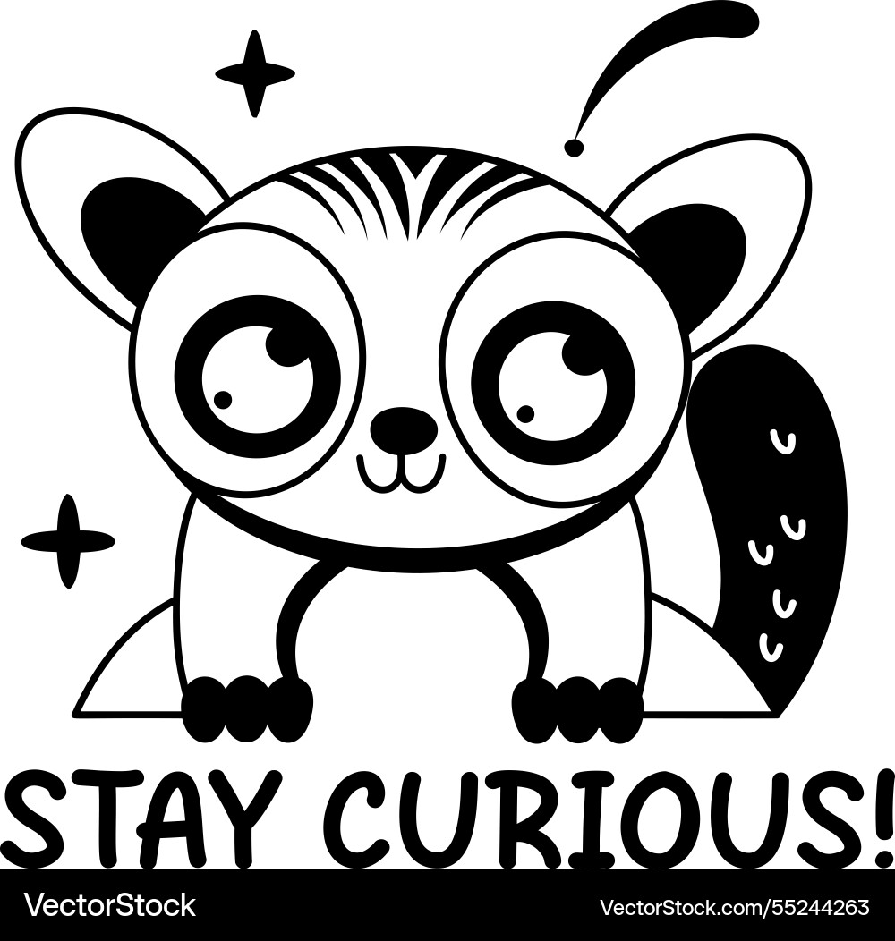 Bushbaby with stay curious text glyph sticker Vector Image